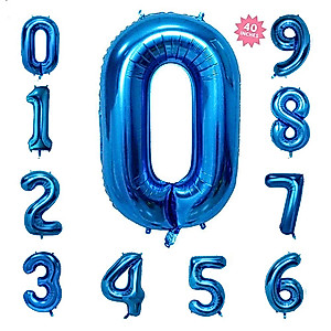 40 Inch Blue Jumbo Digital Number Balloons 0 Huge Giant Balloons Foil Mylar Balloons for Birthday Party,Wedding, Bridal Shower Engagement Photo Shoot, Anniversary
