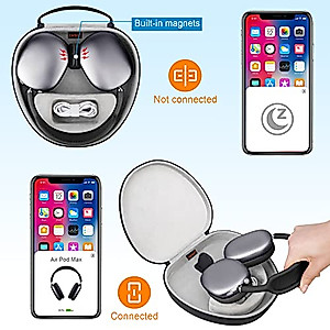 Canboc Hard Case for New Apple AirPods Max Headphone Supports Sleep Mode,Travel Carrying Storage AirPods Max Bag, Extra Space fits Cable, Charger, Black