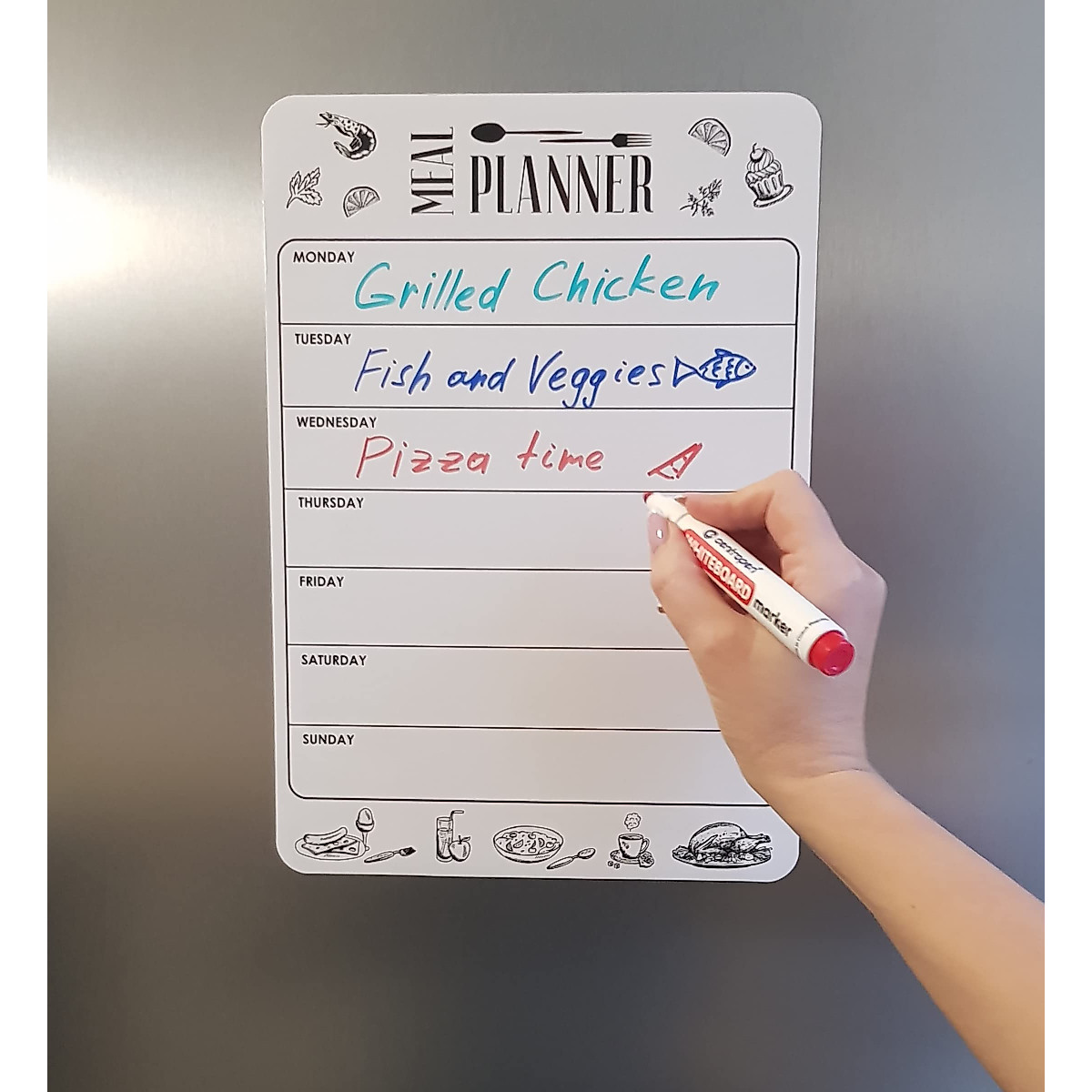 Magnetic Meal Planner for Refrigerator Dry Erase A4 - Magnet Weekly Menu Board for Fridge - Magnetic Menu White Board - Fridge Meal Planner Magnet - Meal Planner Dry Erase Board