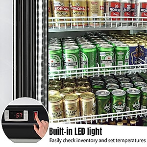 FRICOOL Merchandiser Refrigerator 2 Sliding Doors, 31 cu ft Beverage Display Cooler, Commercial Upright Fridge with LED Lighting, Adjustable Shelves for Displaying Beverages and Drinks, Black