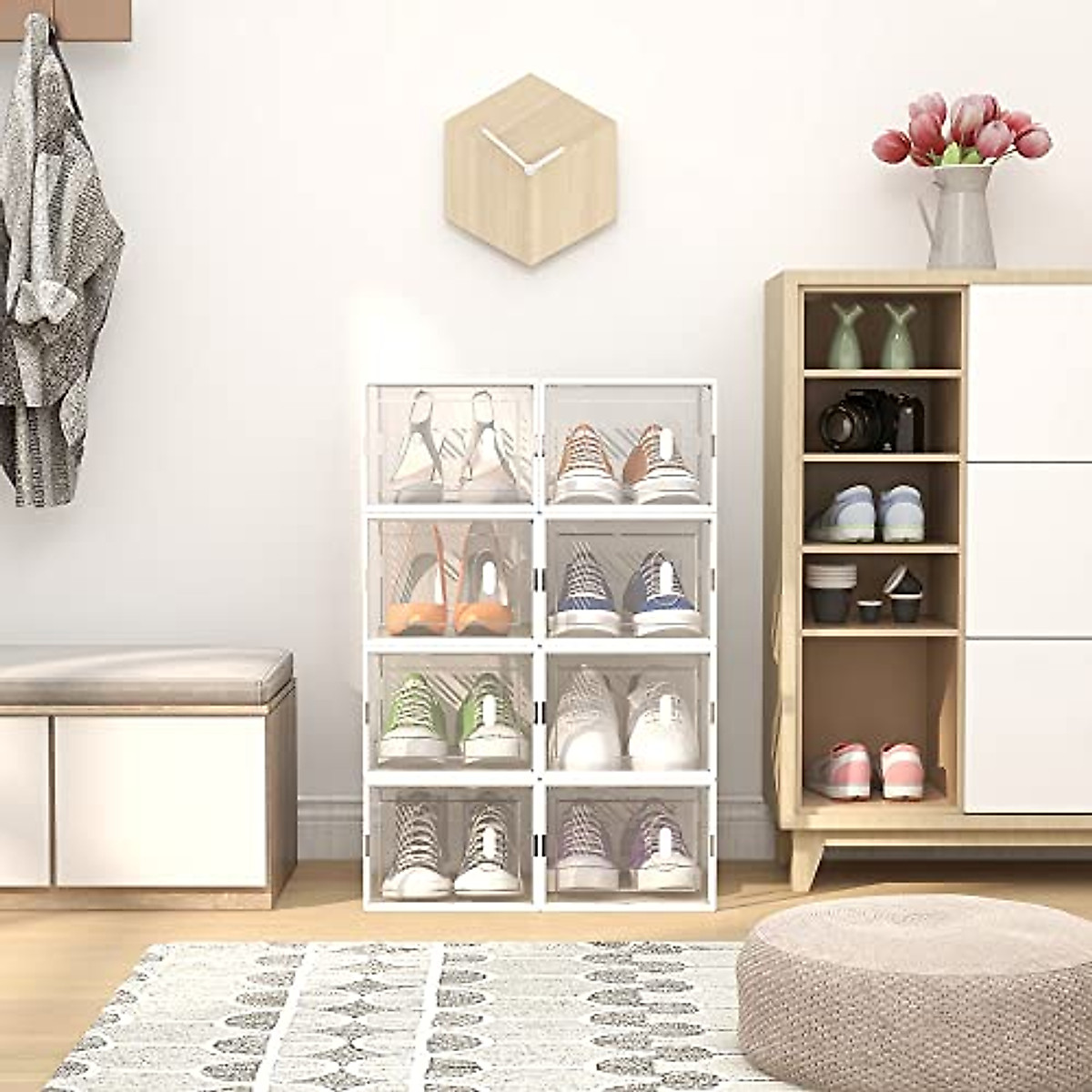 FUNLAX Shoe Boxes Clear Plastic Stackable, 8 Pack Clear Shoe Boxes Stackable Transparent, Shoe Storage Boxes, Plastic Shoe Boxes with Lids, Shoe Box Storage Containers