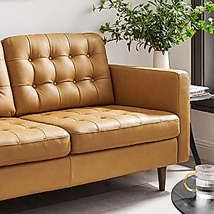 Modway Exalt Tufted Vegan Leather Loveseat, Tan