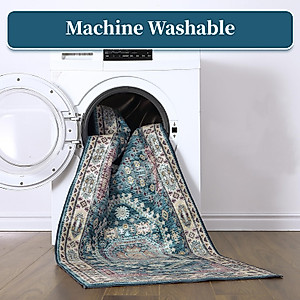 RUGSREAL Washable Area Rug 9x12 Large Blue Rug Vintage Area Rug, Easy-Cleaning, Non Shedding, Perfect for Living Room Bedroom Dining Room Soft Accent Rug Farmhouse Office,9x12