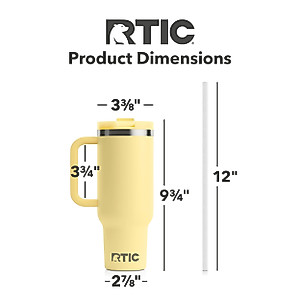 RTIC 30 oz Road Trip Tumbler Double-Walled Insulated Stainless Steel Portable Travel Coffee Mug Cup with Lid, Handle and Straw, Sunlight