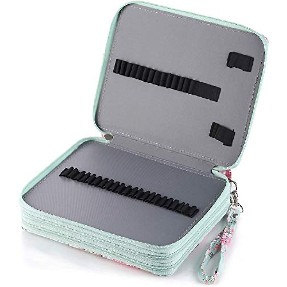 Shulaner 120 Slots Colored Pencil Case with Zipper Closure Large Capacity Green Rose Oxford Pen Organizer Flower Pencil Holder for Artist