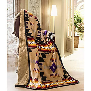 Nu Trendz Signature Southwest Design (Navajo Print) Sherpa Lined Throw 16112 Camel (tan)