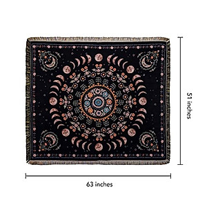 tiowik Mandala Flower Throw Woven Blanket with Tassel for Home Decoration Chair Couch Sofa Bed Beach Travel Picnic Cloth Tapestry Shawl Cozy Cotton (Black 63×51 Inches)