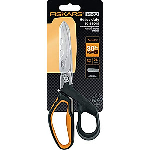 Fiskars PowerArc Heavy-Duty Scissors, Up to 30% More Power, Length 21cm, Durable Stainless Steel Blade/Plastic Handles, 1027204, Orange/Black