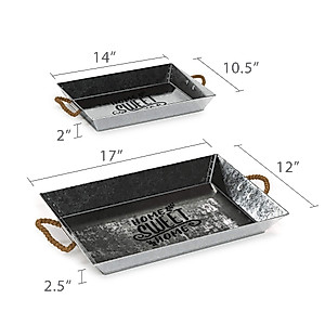 Barnyard Designs Decorative Farmhouse Rectangular Metal Trays, Serving Trays for Coffee Table, Rustic Ottoman Decor, Set of 2, Silver, (Small: 14x10.5; Large: 17x12)