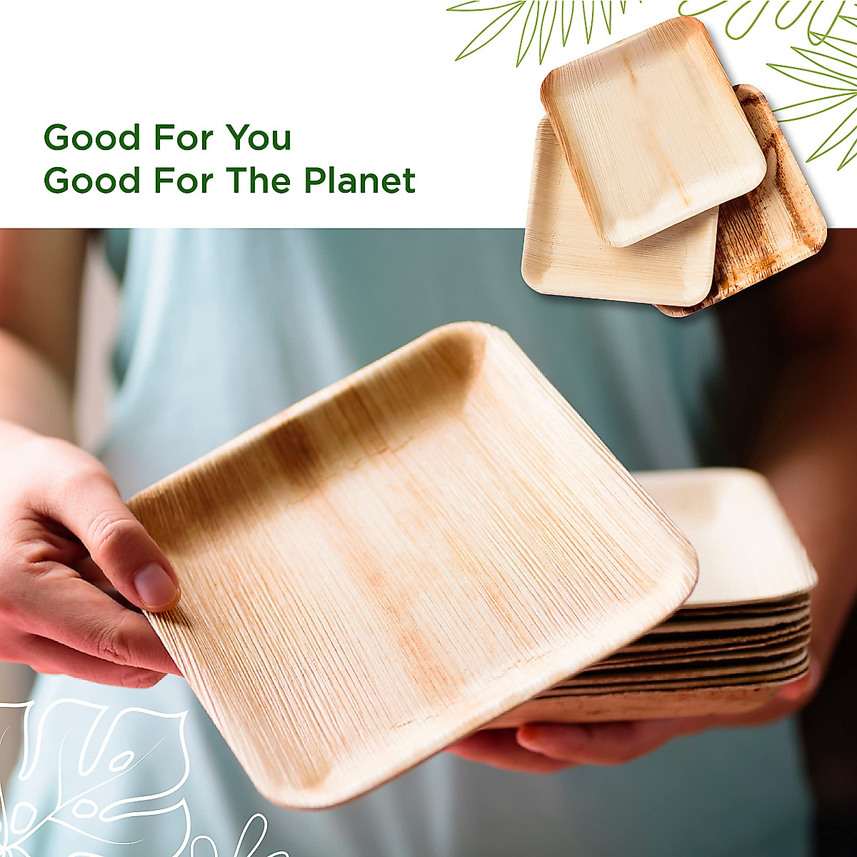 TRULY ECO 8 Inch 40 Square Palm Leaf Plates – Compostable, Biodegradable, Eco-Friendly – Like Bamboo Disposable Plates for Party, Wedding, Picnic – Sturdy, Heat Proof & Leak Proof