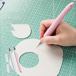 Craft Hobby Knife Exacto Knife with 10 Pcs Stainless Steel Blade Kit for DIY Art Work Cutting, Hobby, Stencil, Scrapbooking-11pack (Pink knife)