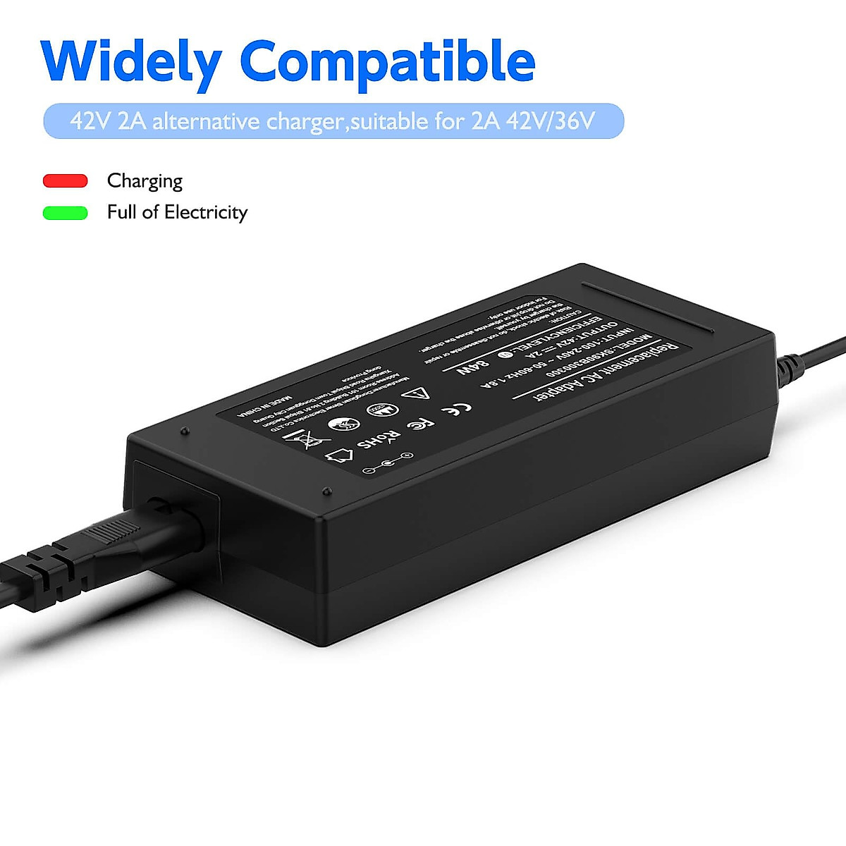 42V 2A Electric Scooter Charger for GOTRAX,PowerFast 1-Prong Inline Connector for 36V Pocket Mod,Diameter 5.5mm, 2.1mm