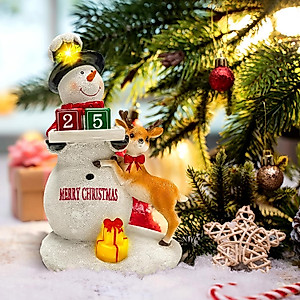 Kaezuy Christmas Snowman Decorations Indoor, 9.8'' Light Up Snowman and Reindeer Resin Figurine for Home Christmas Centerpieces Tabletop Winter Decor Xmas Gift