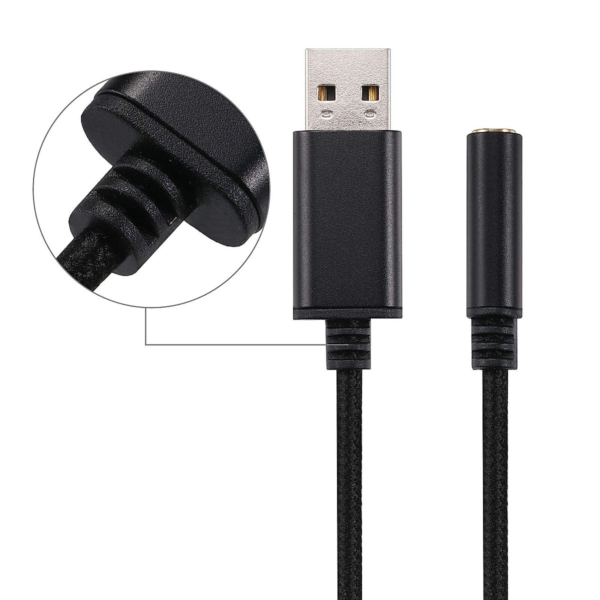 USB to 3.5 mm Jack Audio Headset Adapter Cable 0.6 Feet,External Stereo Sound Card Supported USB to TRRS 4-Pole aux Port Headphones, Plug connectors Compatible with Laptop,PC, Mac, PS4 etc (Black)