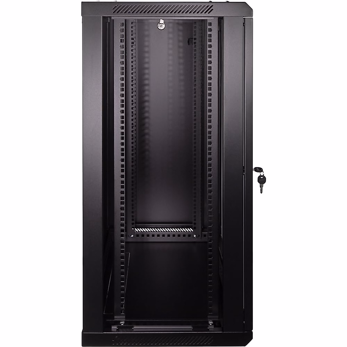 NavePoint 18U Server Rack Enclosure - 17.7” Deep, 18U Wall Mount Network Cabinet with Locking Glass Door for 19” IT Equipment, 18U Network Rack with 2 Fans, Removable Side Panels, Black