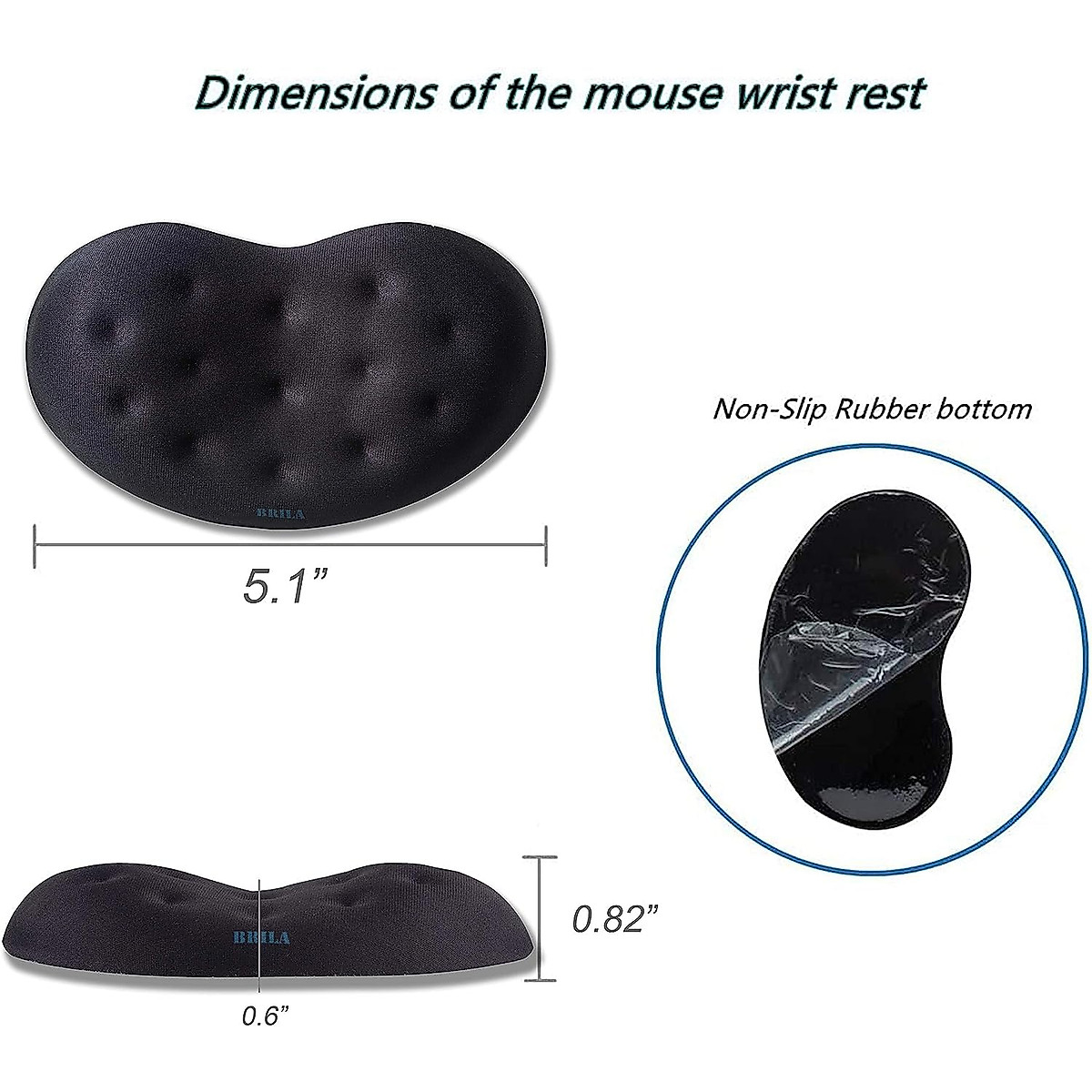 BRILA Ergonomic Memory Foam Mouse Wrist Rest Support Pad Cushion for Computer, Laptop, Office Work, PC Gaming - Massage Holes Design - Wrist Pain Relief (Black Mouse Wrist Rest)