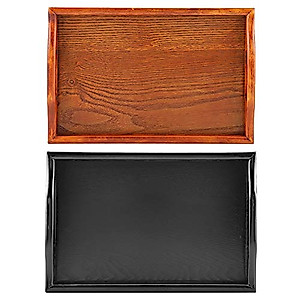 Black Coffee Table Tray, Rectangle Shape Wooden Food Serving Tray for Home Kitchen Restaurant(Black)