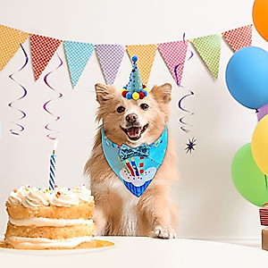 LEBERY Dog Birthday Bandana Scarf Dog Birthday Party Supplies, Boy Dog Birthday Hat Party Hat Cute Dog Boy Birthday Bow Tie Blue Dog Birthday Outfit for Small Medium Large Dogs Pets