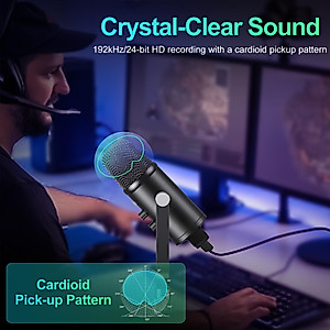 Mercase USB Condenser Microphone for Podcasting, Streaming, Recording on Phone, PC, Mac, PS4/PS5,Plug & Play, Quick Mute, with Adjustable Boom Arm Stand