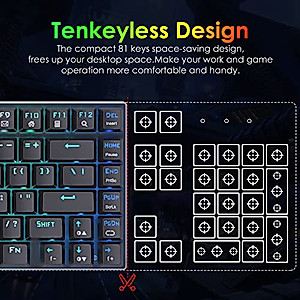 HUO JI E-Yooso Z-88 RGB Mechanical Gaming Keyboard, Metal Panel, Blue Switches - Clicky, Compact 81 Keys for Mac, PC, Black
