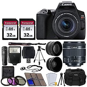 Canon EOS Rebel SL3 Digital SLR Camera (Black) + EF-S 18-55mm f/4-5.6 IS STM Lens + 58mm 2X Professional Telephoto & 58mm Wide Angle Lens + 64GB Memory Card + DC59 Case + Tripod + Slave Flash + Remote