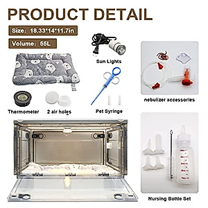 GIFANK Incubator for Puppies with Heating Large PET Brooder Nursery Kitten Incubator for Puppies with Pet Bed Mat,Pet Medicine Feeder,Temperature Detection and Nebulization Kit,8PCS