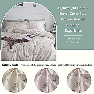 VClife Soft Cotton Queen Duvet Cover Breathable Beige Sage Green White Floral Bedding Duvet Cover for Girl Skin-Friendly Bedding Duvet Cover with Zipper Closure - 1 Duvet Cover and 2 Pillowcases