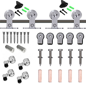 TSMST 10FT Sliding Barn Door Hardware Kit, Top Mount Stainless Steel Heavy Duty Sturdy Barn Door Track for Double Wood Door, Slide Smoothly Quietly (T Style)