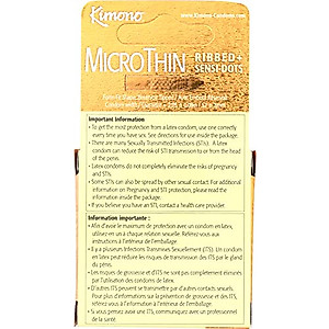 Kimono MicroThin Condoms Ribbed and Sensi Dots Studded for Enhanced Pleasure, Barely There Sensitivity for Natural Real Feel, Experience Everything, Thin Lubricated Condom, Natural Latex (Pack of 3)