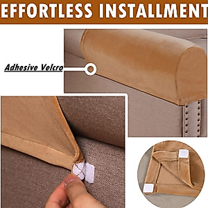 GAMUKAI Stretch Velvet Armrest Covers Spandex Anti-Slip Arm Covers for Chairs Sofa Armchair Slipcovers for Recliner Sofa 2pcs (Leather)