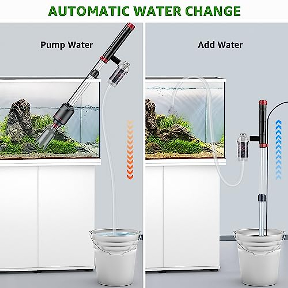 Suness Fish Tank Cleaner Vacuum: 24W Electric Aquarium Vacuum Gravel Cleaner with Strong Suction for Automatic Water Change Wash Sand Water Shower and Water Circulation, Timed Off