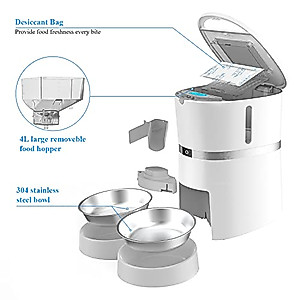 Automatic Cat Feeder, WellToBe Pet Feeder Food Dispenser for Cat & Small Dog with Two-Way Splitter and Double Bowls, up to 6 Meals with Portion Control, Voice Recorder - Battery and Plug-in Power