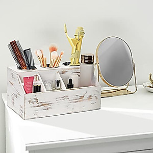 Wooden Hair Tool Organizer, Rustic Hair Dryer Holder ,Bathroom Organizer Countertop, Organizer for Vanity and Bathroom Accessories,Elegant Design Vanity Caddy Organizers for Makeup