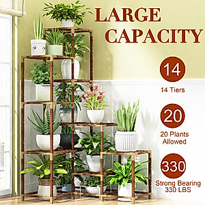 HOMKIRT Plant Stand Indoor Outdoor, 14 Tier Large Corner Plant Stand Tall Plant Shelf Rack Flower Stand For Multiple Plants, Wood Plant Holder Ladder Table Display For Patio Garden Balcony Window