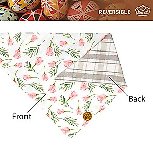 Crowned Beauty Easter Dog Bandanas Large 2 Pack, Bunnies Tulips Set, Plaid Adjustable Triangle Holiday Reversible Scarves for Medium Large Extra Large Dogs Pets