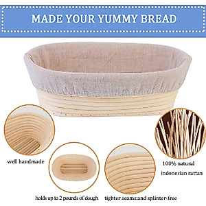 Bread Banneton Proofing Basket Set of 2,10 Inch Oval Cane Sourdough Baskets with Lame + Dough Scraper Linen Liner Basting Brush for Making Baking
