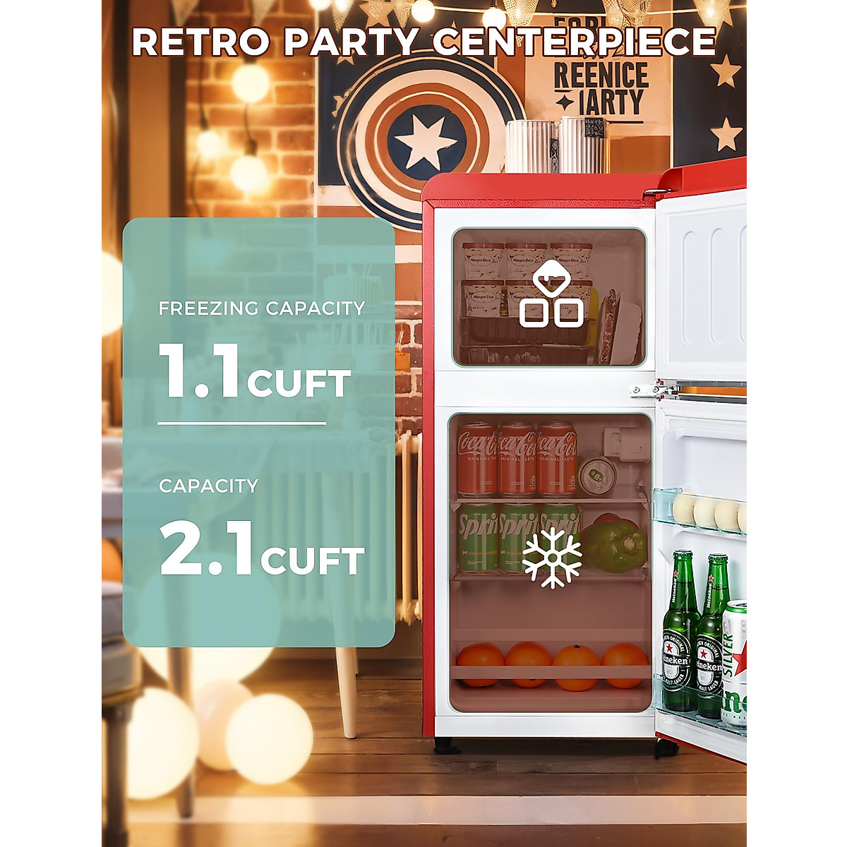 Anypro 3.2 Cu.Ft Compact Refrigerator Mini Fridge with Freezer, 2 Door Retro Small Refrigerator with Freezer, 7 Level Thermostat & Removable Shelves, Mini Fridge for Bedroom Office Apartment Dorm Bar