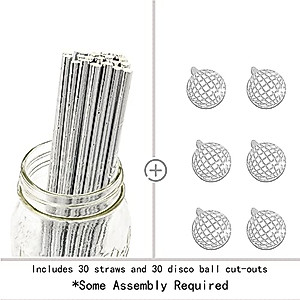 30 Pack Disco Ball Straws,70s Disco Paper Straws Disco Ball Decor Disco Party Decorations for 70s Retro Disco Party Dance Holiday Wedding Birthday