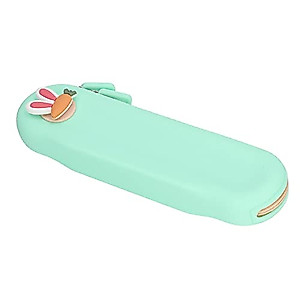 Silicone Pencil case Small Capacity Pure Color Narrow Stitching line Student Pencil case Organ Design for School Radish Rabbit and Radish House, Green