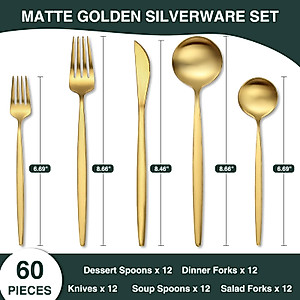 60 Pieces Stainless Steel Silverware Set, Flatware Cutlery Set Service for 12, Tableware Cutlery Set Include Knife Fork Spoon Set, Utensils for Home, Restaurant, Hotel, Dishwasher Safe (Gold)