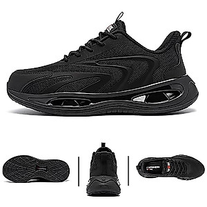 LARNMERN Steel Toe Shoes for Women Non Slip Work Safety Sneakers Lightweight Comfortable Breathable Tennis Shoe Industrial Construction Boots(10 Women, Black)