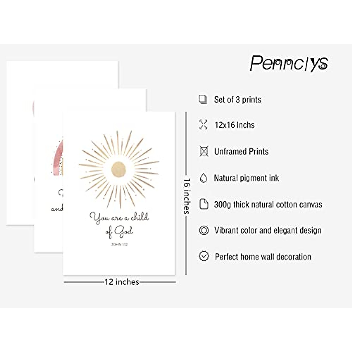 Boho Nursery Wall Art 3 Pieces Bible Verse Nursery Art Christian Girls Nursery Wall Art Heart Rainbow Sun Nursery Art Print Boho Sunshine Nursery Decor for Girl Baby Kid Room Decor 12x16 Inch Unframed