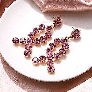 Glitter Rhinestone Pink Ribbon Drop Earrings Beaded Breast Cancer Awareness Earrings Jewelry for Women Breast Cancer Survivor Support Jewelry Gifts (Rhinestone pink)