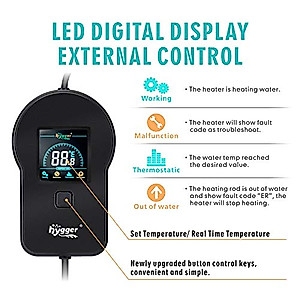 hygger 800W Aquarium Heater, Submersible Fish Tank Water Heater with External Color LED Digital Temperature Controller, Fast Heating for 120-180 Gallon