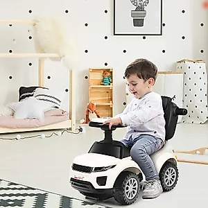 GLACER Push Cars for Toddlers 1-3, 3-in-1 Kids Sliding Car with Detachable Guardrail, Horn, Music, Lights, Storage Box and Anti-Roll Design, Ride on Push Car for Boys Girls(White)