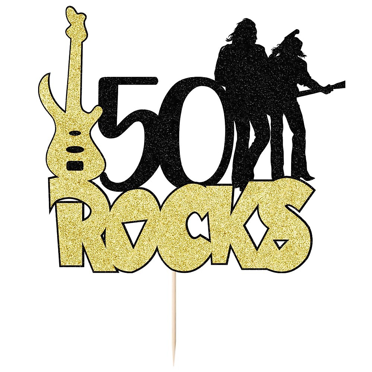 Sleyberoy Rocks 50 Cake Topper - Glitter Fabulous Fifty Years Birthday Party、Happy 50th birthday Theme party cake decorations（Rocks 50)
