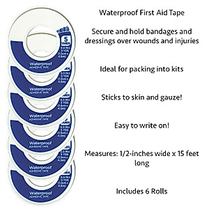 Iconikal First Aid Waterproof Adhesive Tape, White, 0.5 Inch x 5 Yards, 4-Pack