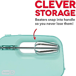 Dash SmartStore™ Compact Hand Mixer Electric for Whipping + Mixing Cookies, Brownies, Cakes, Dough, Batters, Meringues & More, 3 Speed, 150-Watt - Aqua