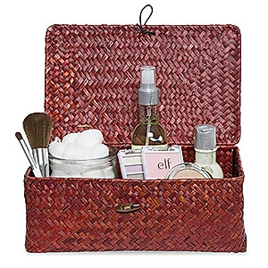 The Lucky Clover Trading Seagrass Storage Lid-10in Basket, Red