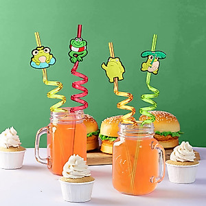 24 Frog Party Favors Drinking Straws with 2 PCS Straws Cleaning Brush for Funky Frogs Party Supplies